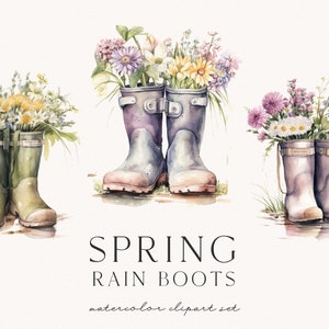 Spring Rain Boots, Watercolor Png Clipart, Spring Illustration, Garden ...