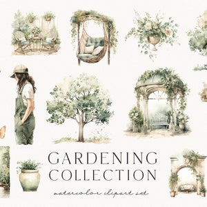 Gardening Collection, Watercolor Garden Plants, Spring Garden Graphics ...