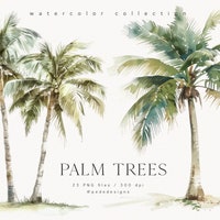 Watercolor Palm Tree Clipart, Tropical PNG Instant Download, Hand ...