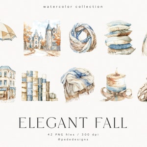 Elegant Fall Clip Art Set, Watercolor Cozy Autumn Clipart, Fall ...