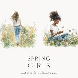 Spring Girls Clipart, Watercolor Girl Graphics, Watercolor Spring, Girl ...