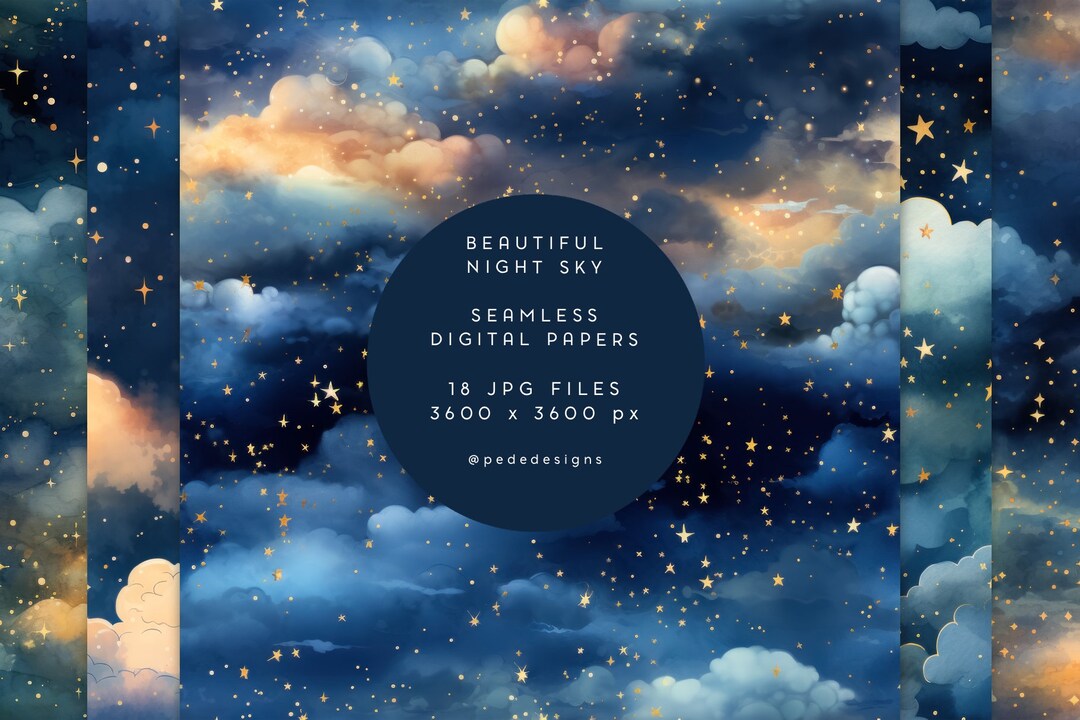 Watercolor Night Sky Digital Paper, Nursery Digital Paper Pack ...