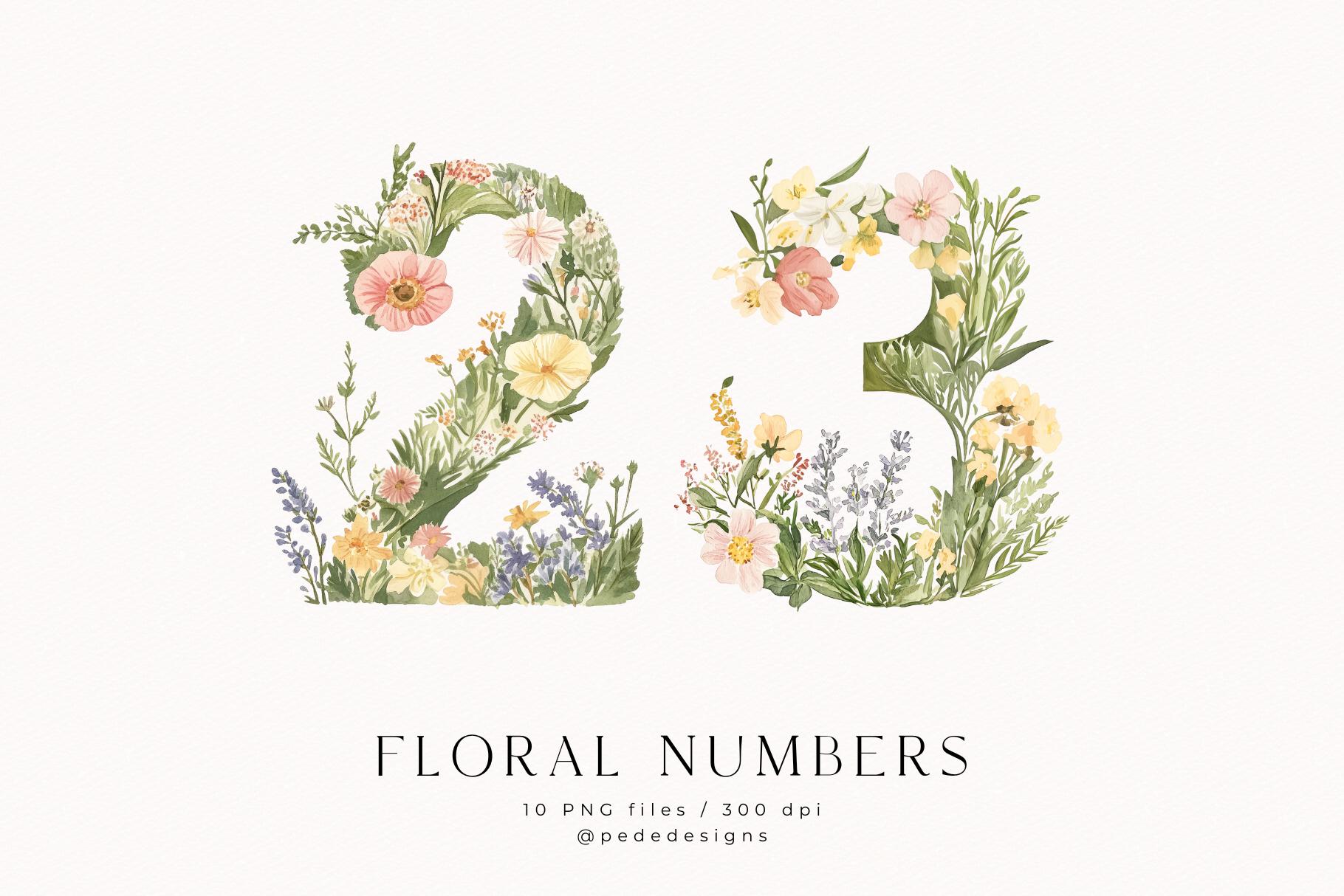 Floral Numbers Clipart Set, Spring Clipart, Party, Celebration ...