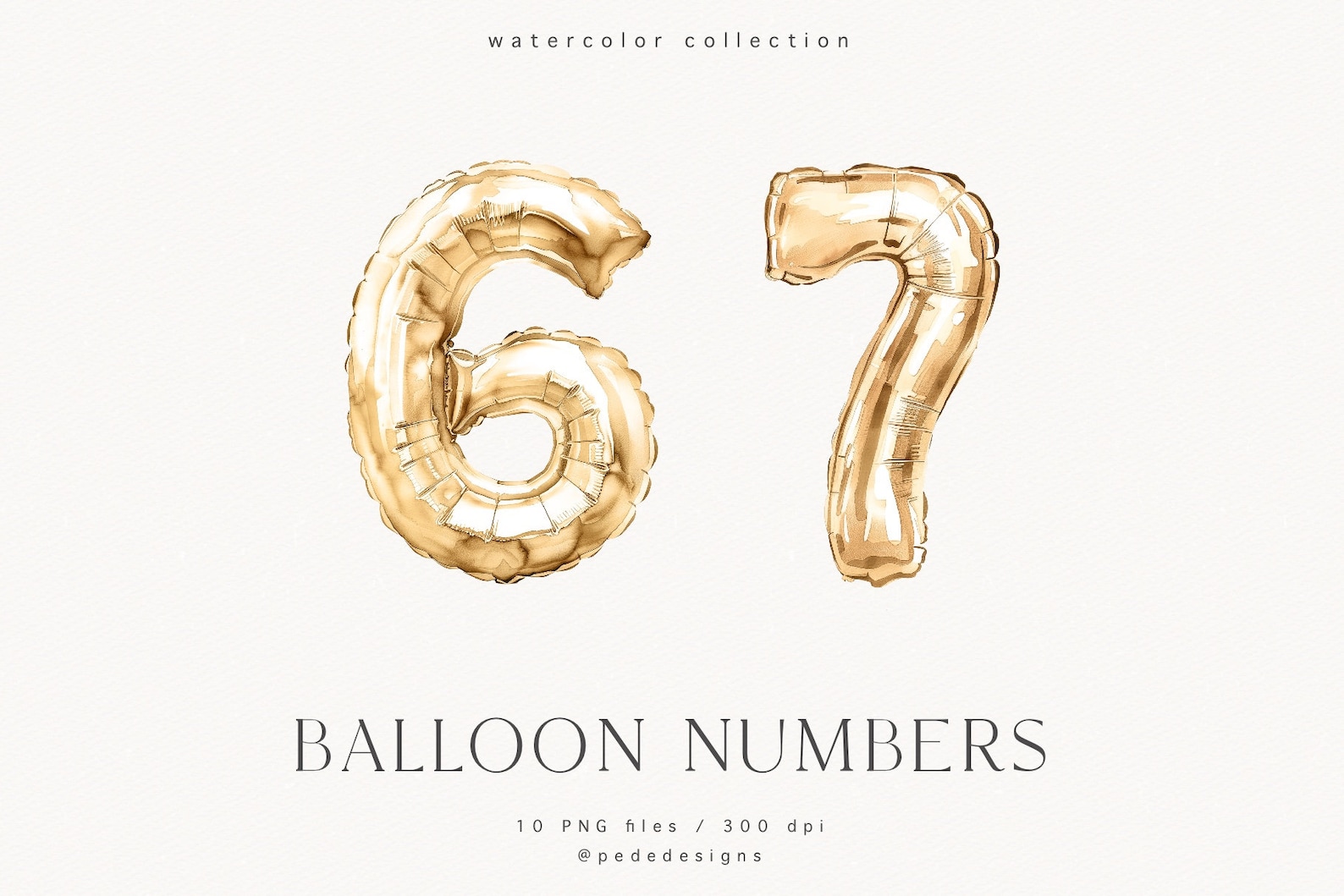 Gold Balloon Numbers Clipart Set, Foil Balloon Clipart, Party ...