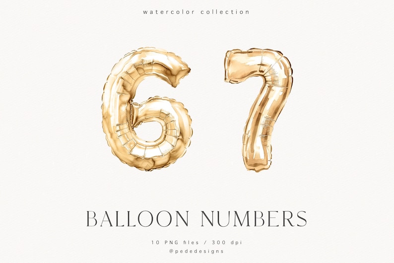 Gold Balloon Numbers Clipart Set, Foil Balloon Clipart, Party ...