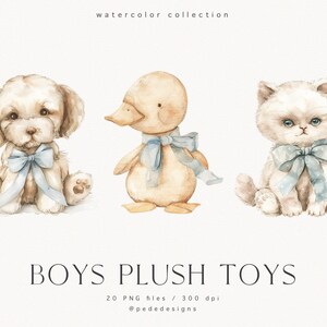 Boys Plush Toys Clip Art Set, Vintage Watercolor Clipart, Plush Animals ...