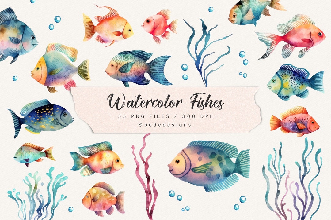 Watercolor Fish Clip Art, Tropical Fish Png, Underwater Clipart, Ocean ...