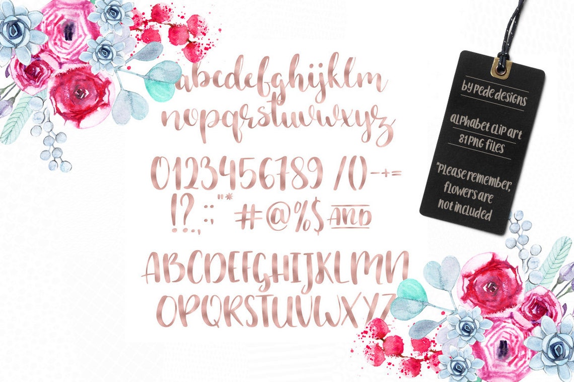 Rose Gold Foil Alphabet Clip Art Digital Rose Alphabet Rose | Etsy