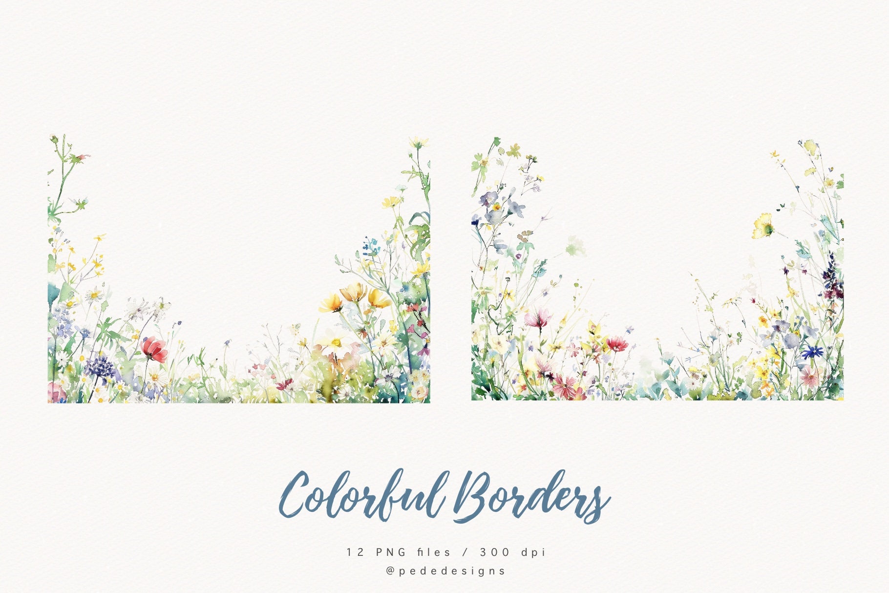 Colorful Borders, Watercolor Wild Flowers Clipart, Watercolor Floral ...