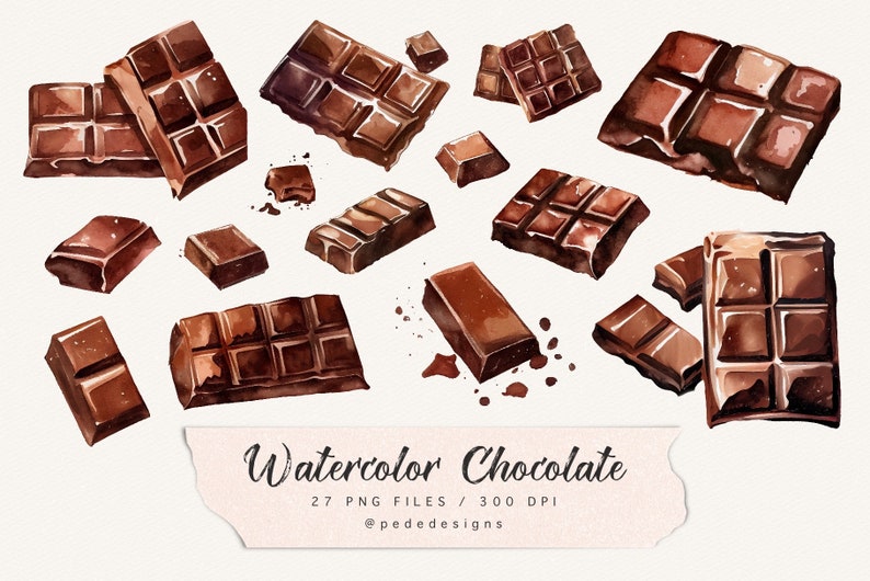 Watercolor Chocolate Clip Art Sweets Clipart Dessert - Etsy