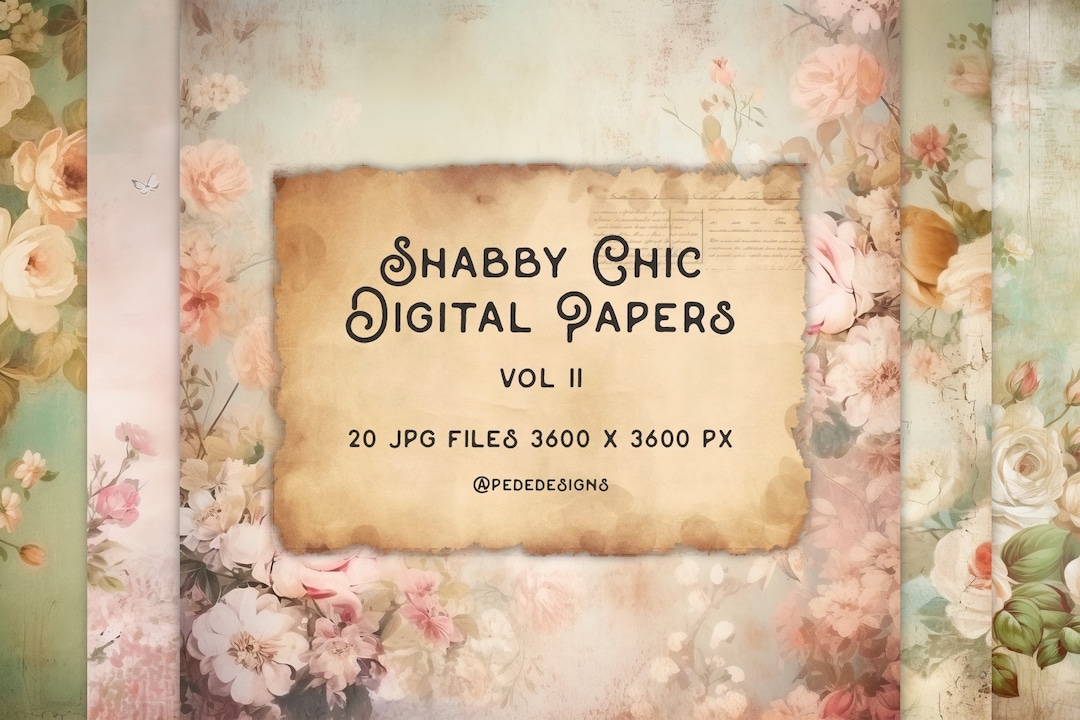 Shabby Chic Digital Paper, Vintage Textures, Junk Journal Pages ...