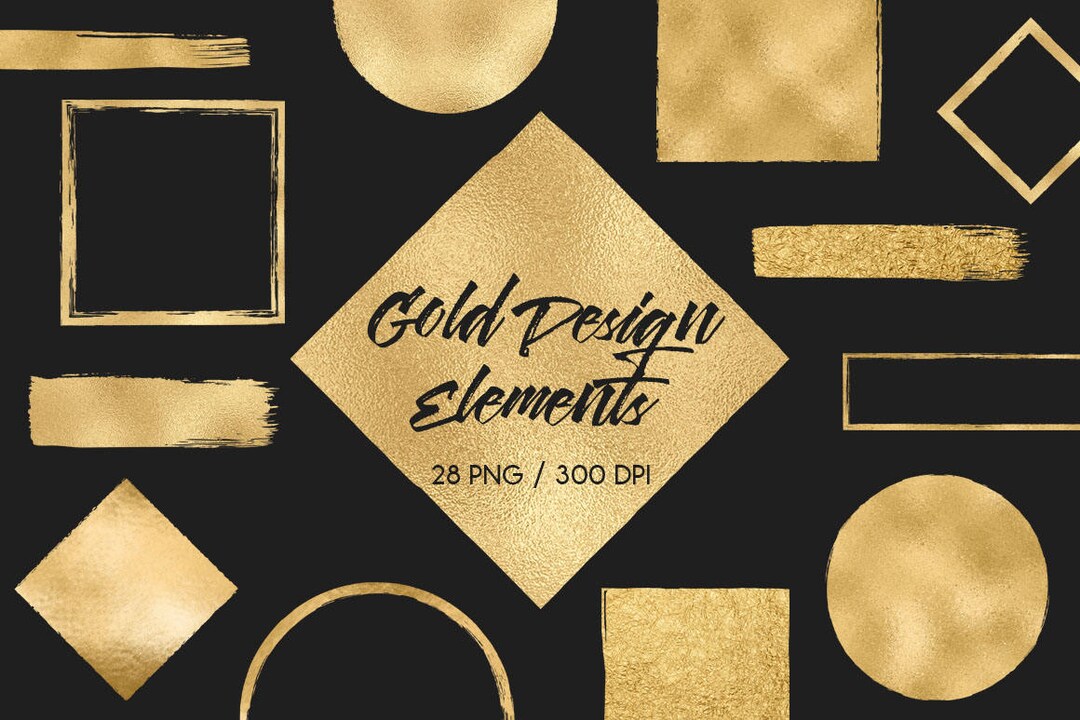 Gold Design Elements, Gold Brush Strokes, Foil, Glitter, Frames ...