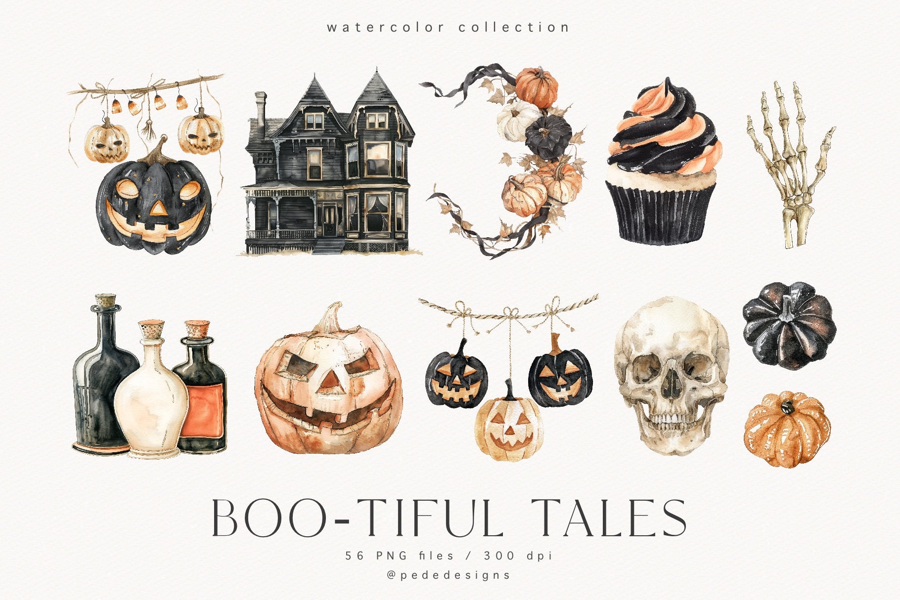 Boo-tiful Tales Clip Art Bundle, Watercolor Halloween Clipart, Scary ...