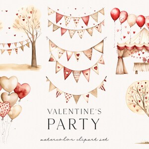 Watercolor Valentine's Day Party Clipart, Watercolor Romantic Clipart ...