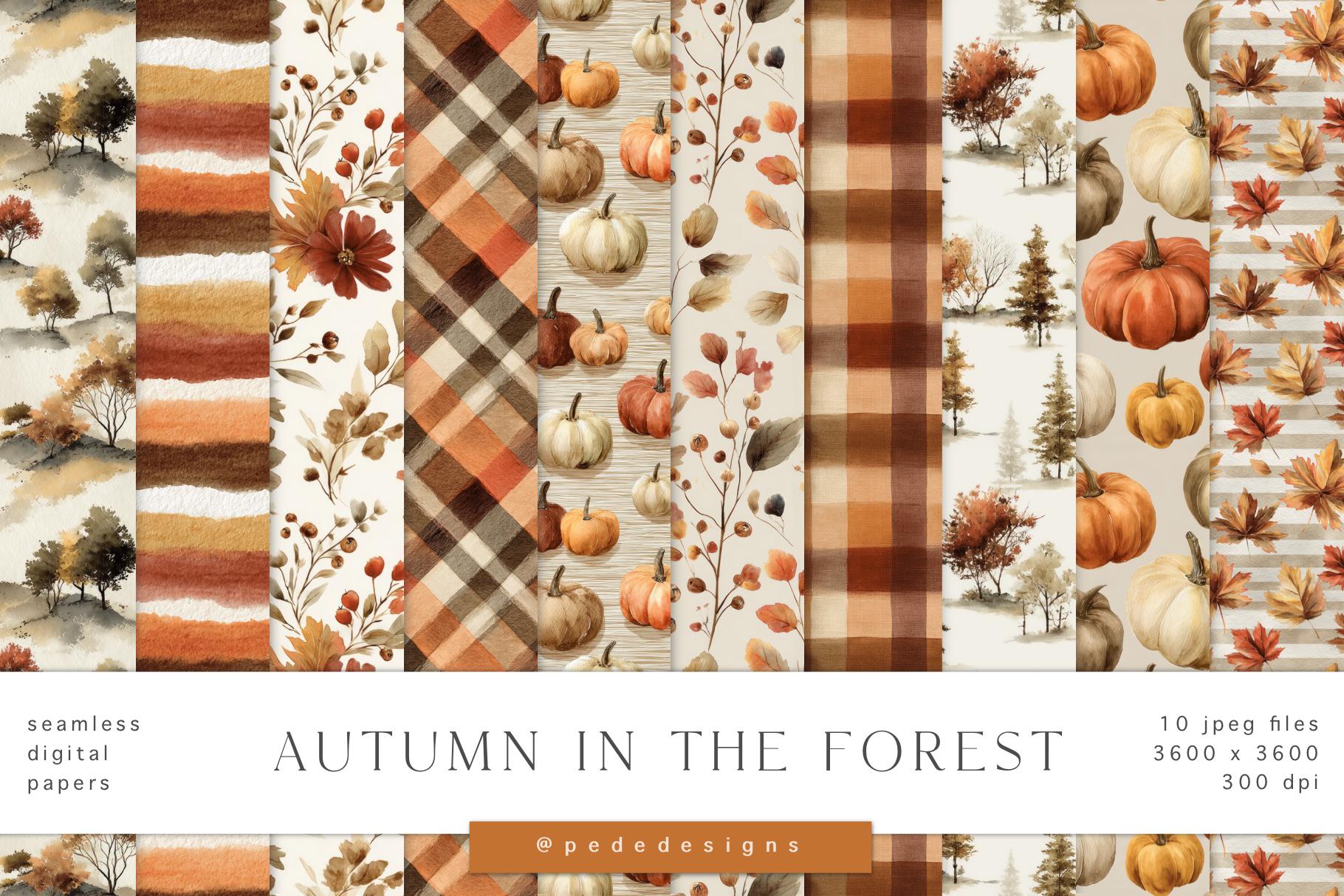 Autumn in the Forest Digital Papers Set, Autumn Digital Paper Pack ...