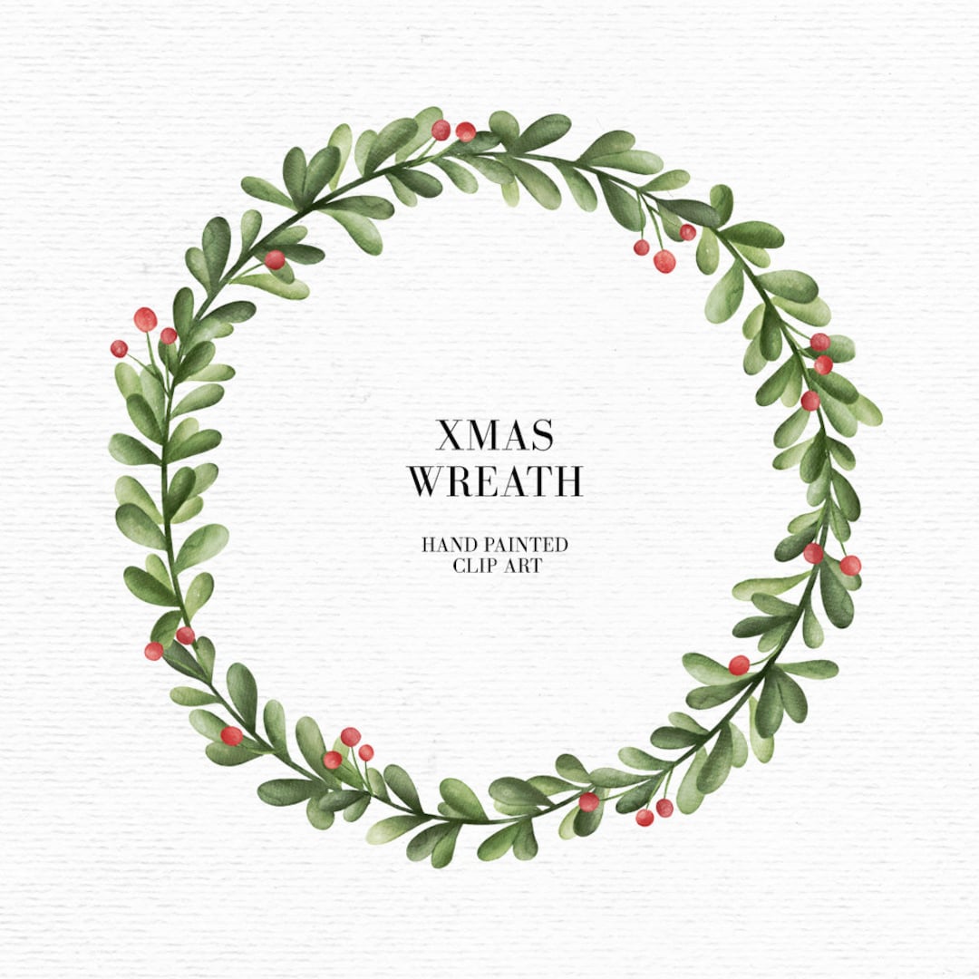 Watercolor Christmas Wreath Clip Art, Xmas Cliparts, Winter Leaves ...