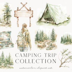 Camping Trip Collection, Watercolor Clipart, Fishing Png, Travel Png ...