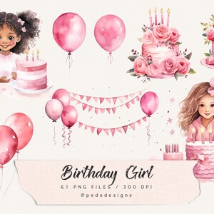 Watercolor Pink Birthday Clip Art, Birthday Girl Clipart, Party ...