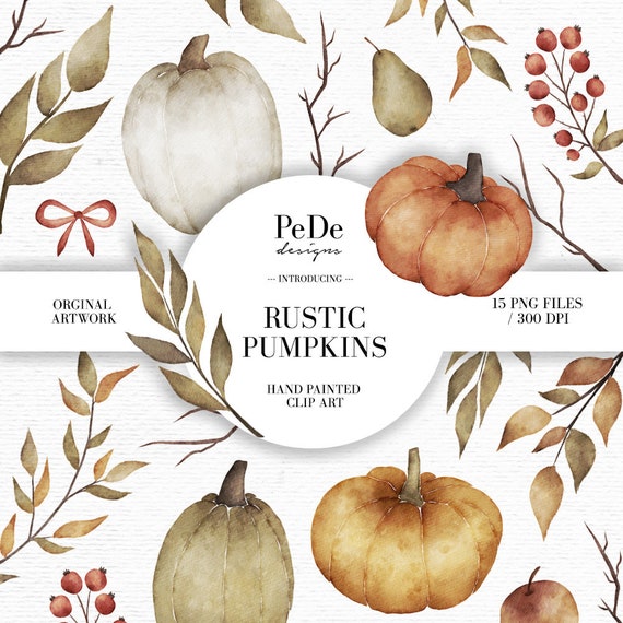 Watercolor Rustic Pumpkins Clip Art Autumn Cliparts Fall - Etsy