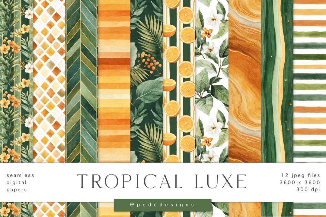 Tropical Luxe Digital Papers, Tropical Digital Papers, Green Repeating ...