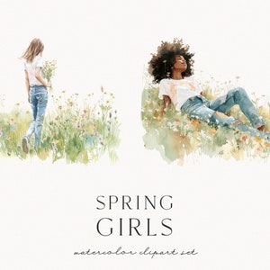 Spring Girls Clipart, Watercolor Girl Graphics, Watercolor Spring, Girl ...