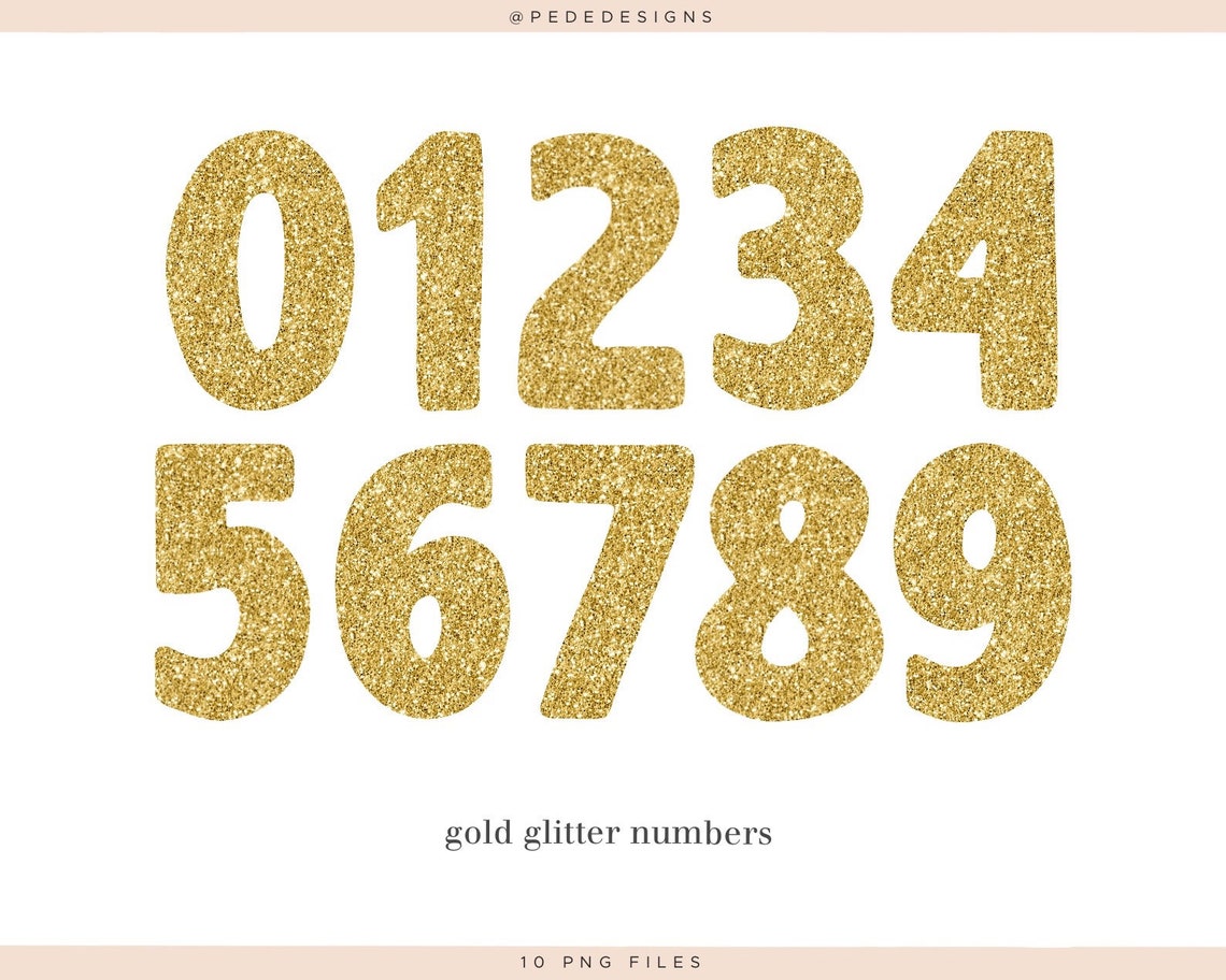 Gold Glitter Numbers Clipart, Gold Glitter Digital Numbers, Golden ...