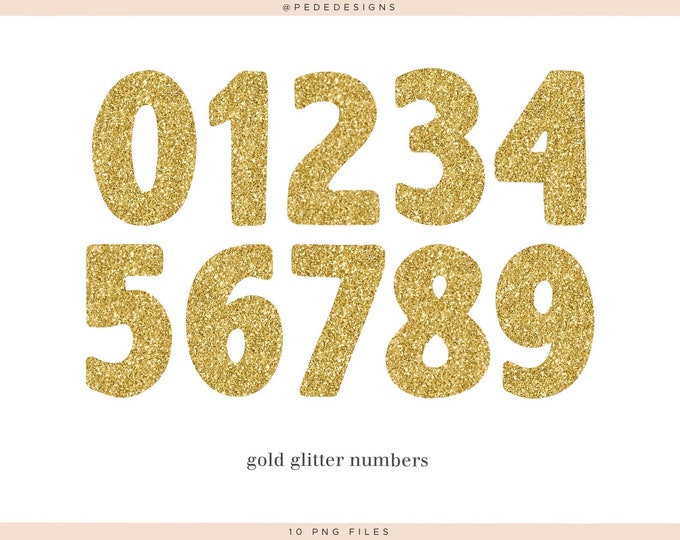 Gold Glitter Numbers Clipart Gold Glitter Digital Numbers - Etsy