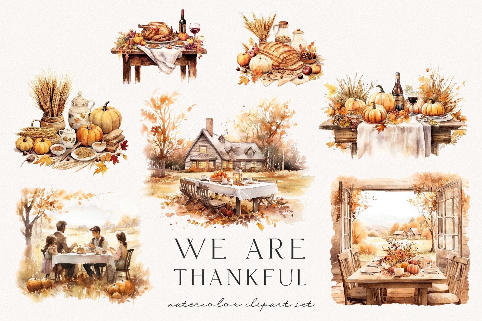 We Are Thankful, Watercolor Fall Clipart, Thanksgiving Clipart ...