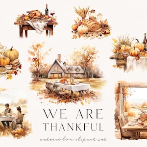 We Are Thankful, Watercolor Fall Clipart, Thanksgiving Clipart ...