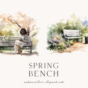 Spring Bench, Watercolor Girl Clipart, Spring Clipart, Free Time, Cozy ...