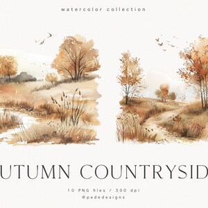 Autumn Countryside Clip Art Set, Watercolor Landscape, Watercolor Fall ...