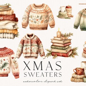 Christmas Sweaters Clipart, Watercolor Cozy Christmas, Xmas Clipart ...