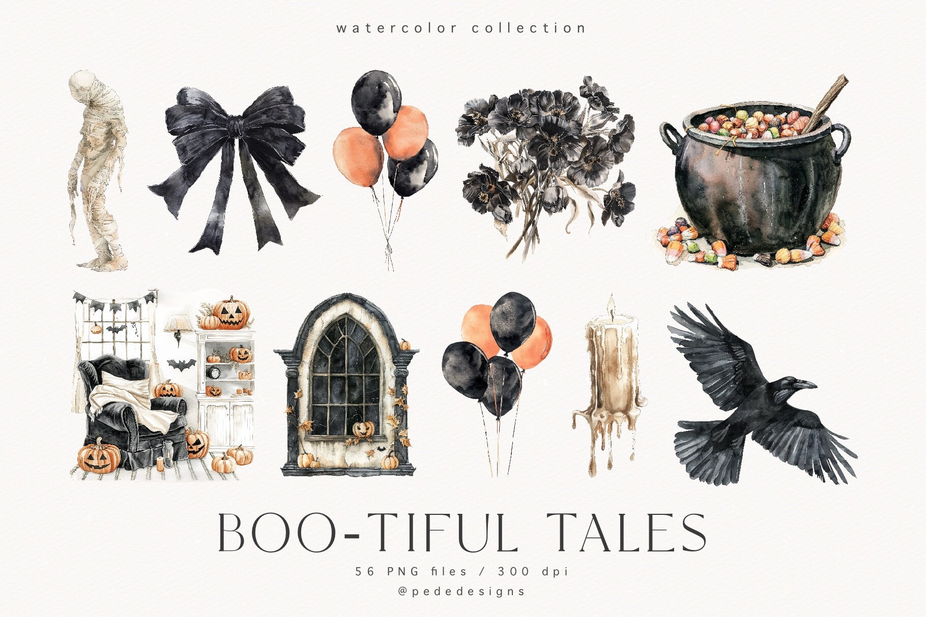 Boo-tiful Tales Clip Art Bundle, Watercolor Halloween Clipart, Scary ...