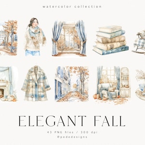 Elegant Fall Clip Art Set, Watercolor Cozy Autumn Clipart, Fall ...