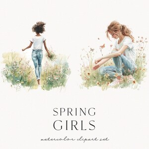 Spring Girls Clipart, Watercolor Girl Graphics, Watercolor Spring, Girl ...
