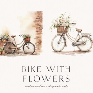 Bike With Flowers, Watercolor Clipart, Watercolor Spring, Wedding ...