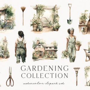 Gardening Collection, Watercolor Garden Plants, Spring Garden Graphics ...