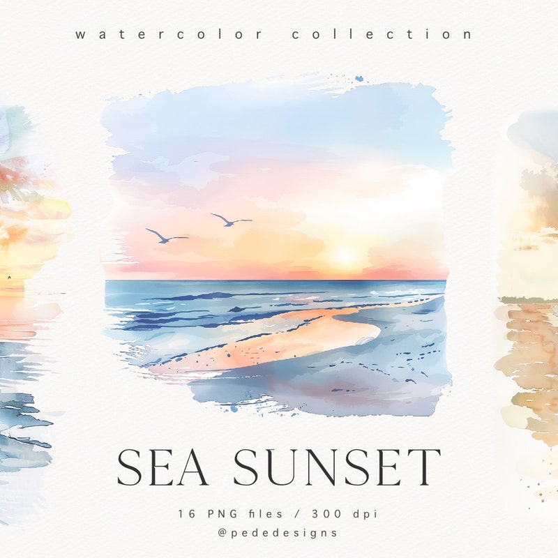 Watercolor Beach Sunset Background Image - Etsy