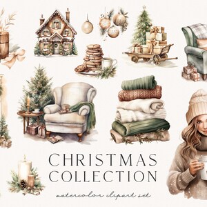 Christmas Collection Clipart, Watercolor Cozy Winter, Xmas Clipart ...