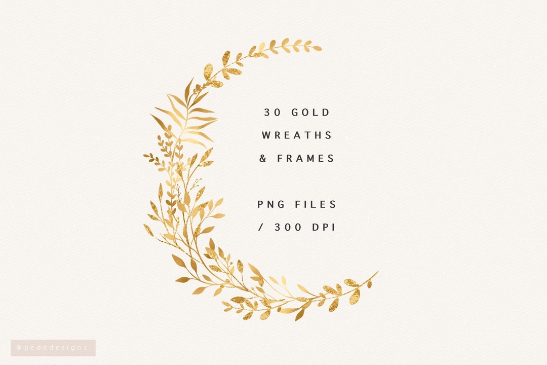 Gold Wreaths and Laurels Clipart, Gold Botanical Frame, Gold Floral ...