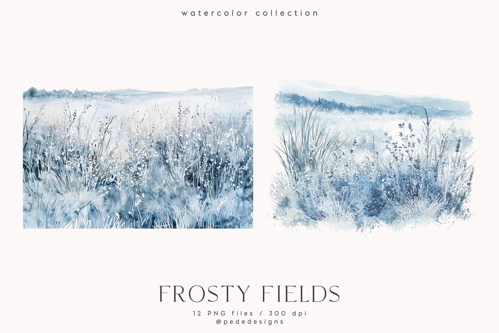 Frosty Fields, Watercolor Winter Scenery, Landscape Graphics, Winter ...