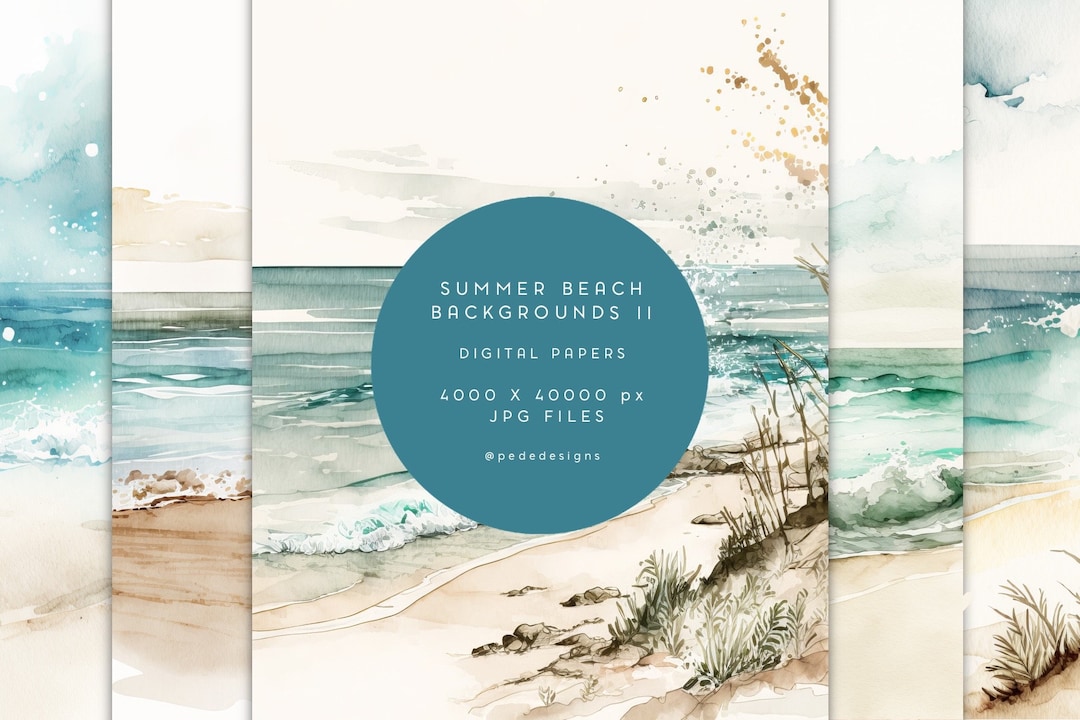 Watercolor Summer Beach Backgrounds, Beach Digital Paper, Beach Wedding ...