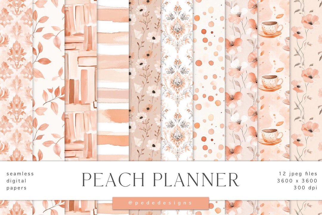 Peach Planner Digital Paper Pack, Planner Girl, Floral Digital Papers ...