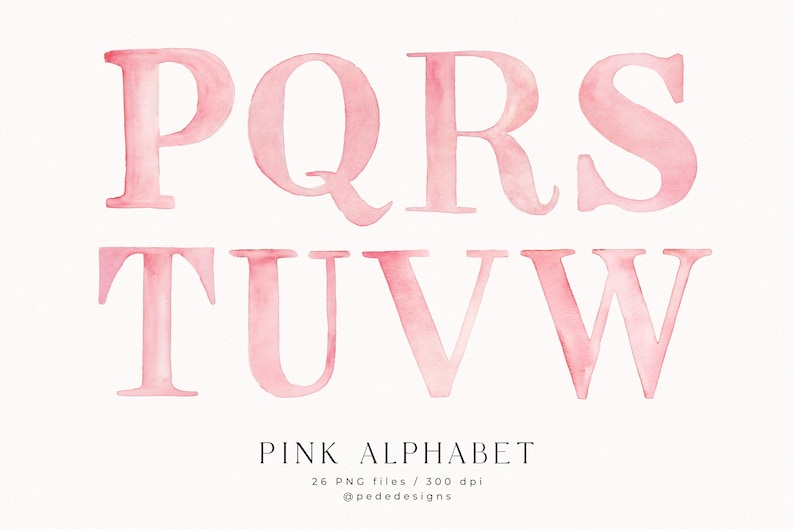 Watercolor Pink Alphabet Clipart – Hand Painted Serif Letters PNG | A-Z ...