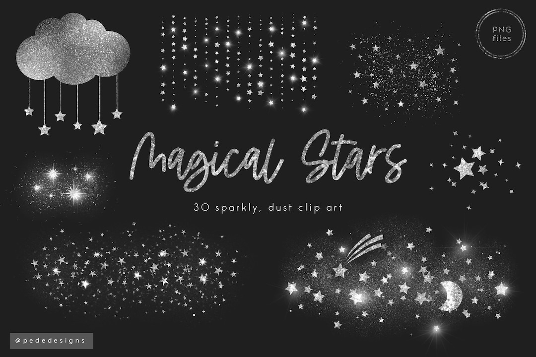 Silver Magical Stars, Star Png, Glitter Clip Art, Mystical Moon ...