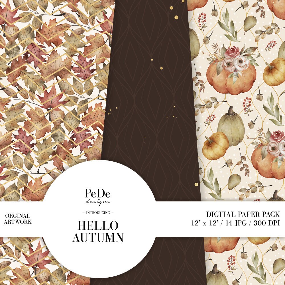 Hello Autumn, Autumn Digital Paper Pack, Planner Supplies, Pumpkin ...