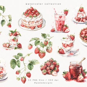 Strawberries Clipart, Watercolor Food Clipart, Fruit Clipart, Vege ...