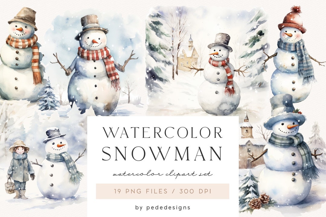 Watercolor Snowman, Watercolor Winter Scene, Winter Clipart, Christmas ...