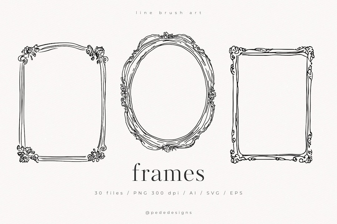 Line Brush Art, Frames Clipart, Silhouette Png Graphics, Vintage Frames ...