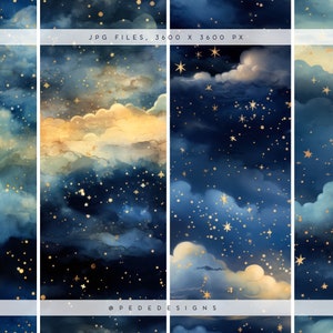 Watercolor Night Sky Digital Paper, Nursery Digital Paper Pack ...
